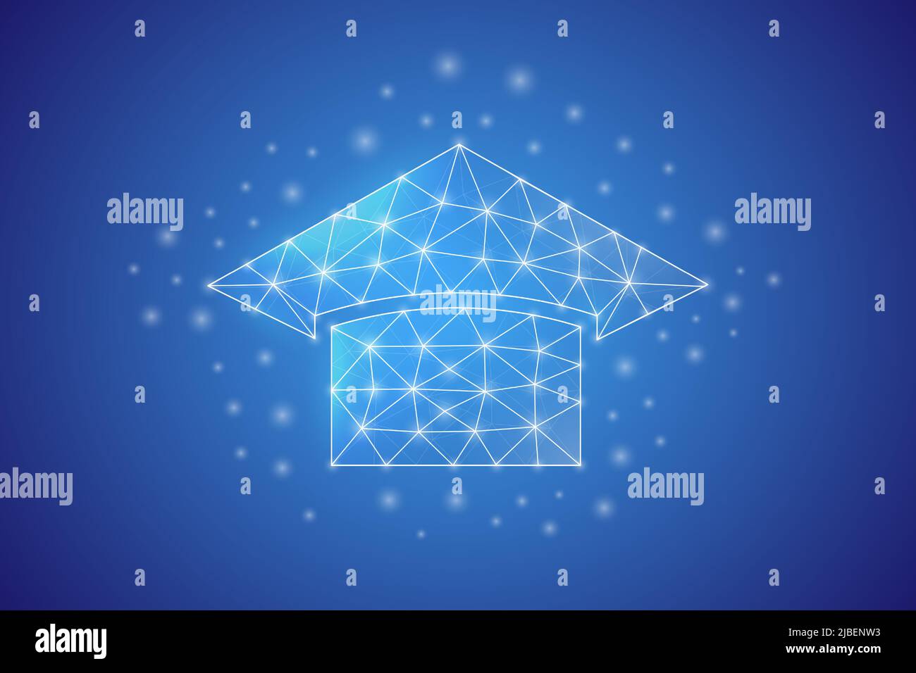 Graduation cap low poly symbol with white connected dots. 3d geometric polygonal Education ...