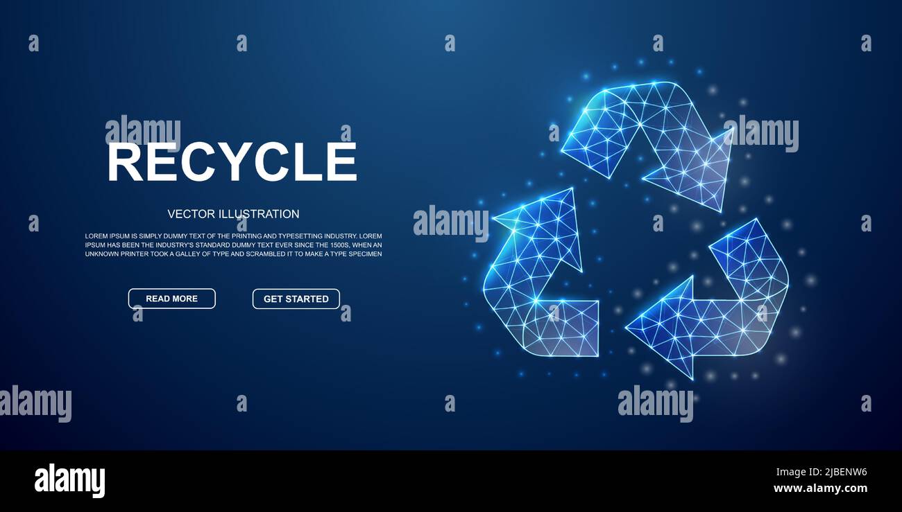 Recycle 3d low poly symbol with connected dots for blue landing page ...