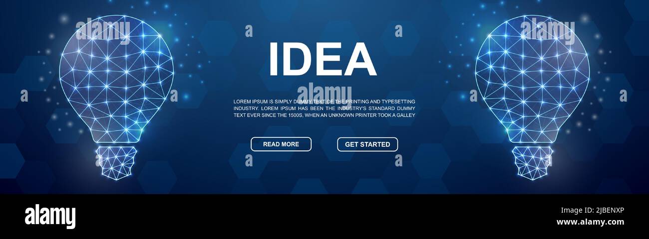 Light bulb polygonal symbol for head promotion banner. Horizontal low ...