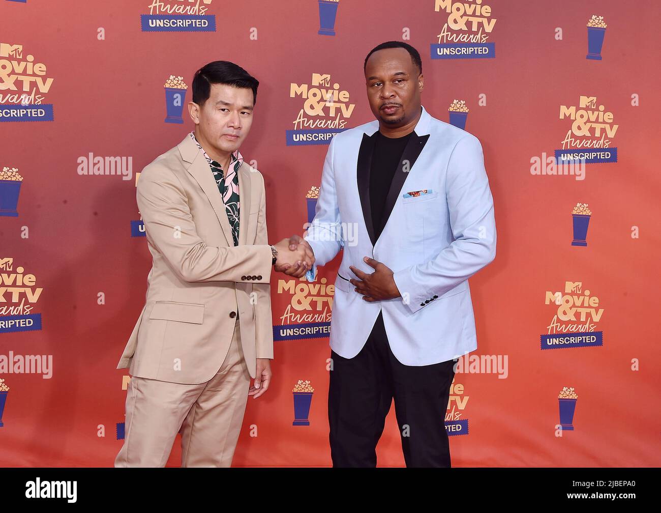 SANTA MONICA, CA - JUNE 02: (L-R) Ronny Chieng and Roy Wood Jr. attend the 2021 MTV Movie & TV ...