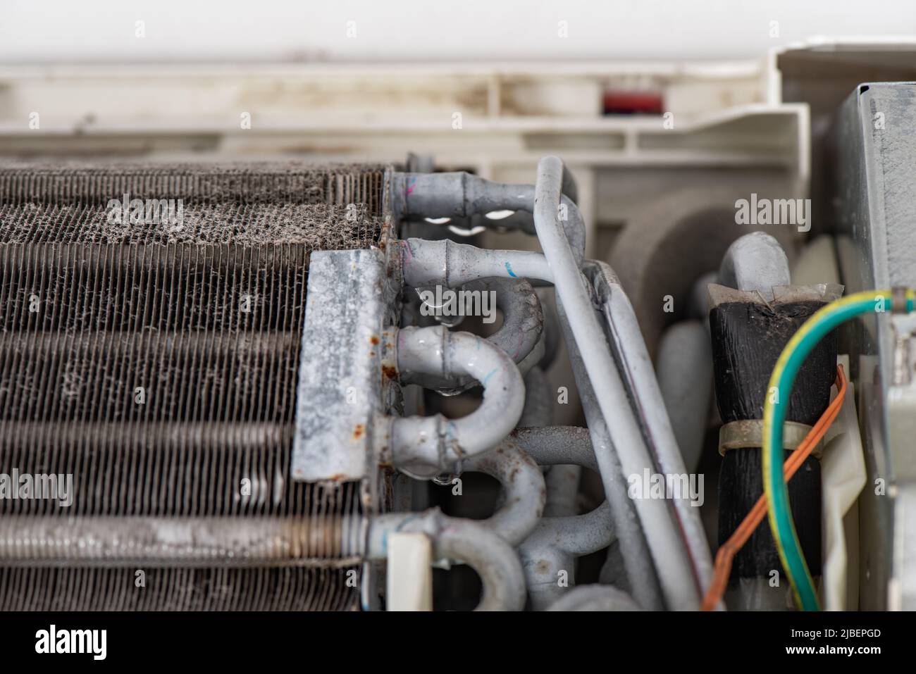 Closeup drops on fan coil unit. Condensation on air conditioner Stock ...