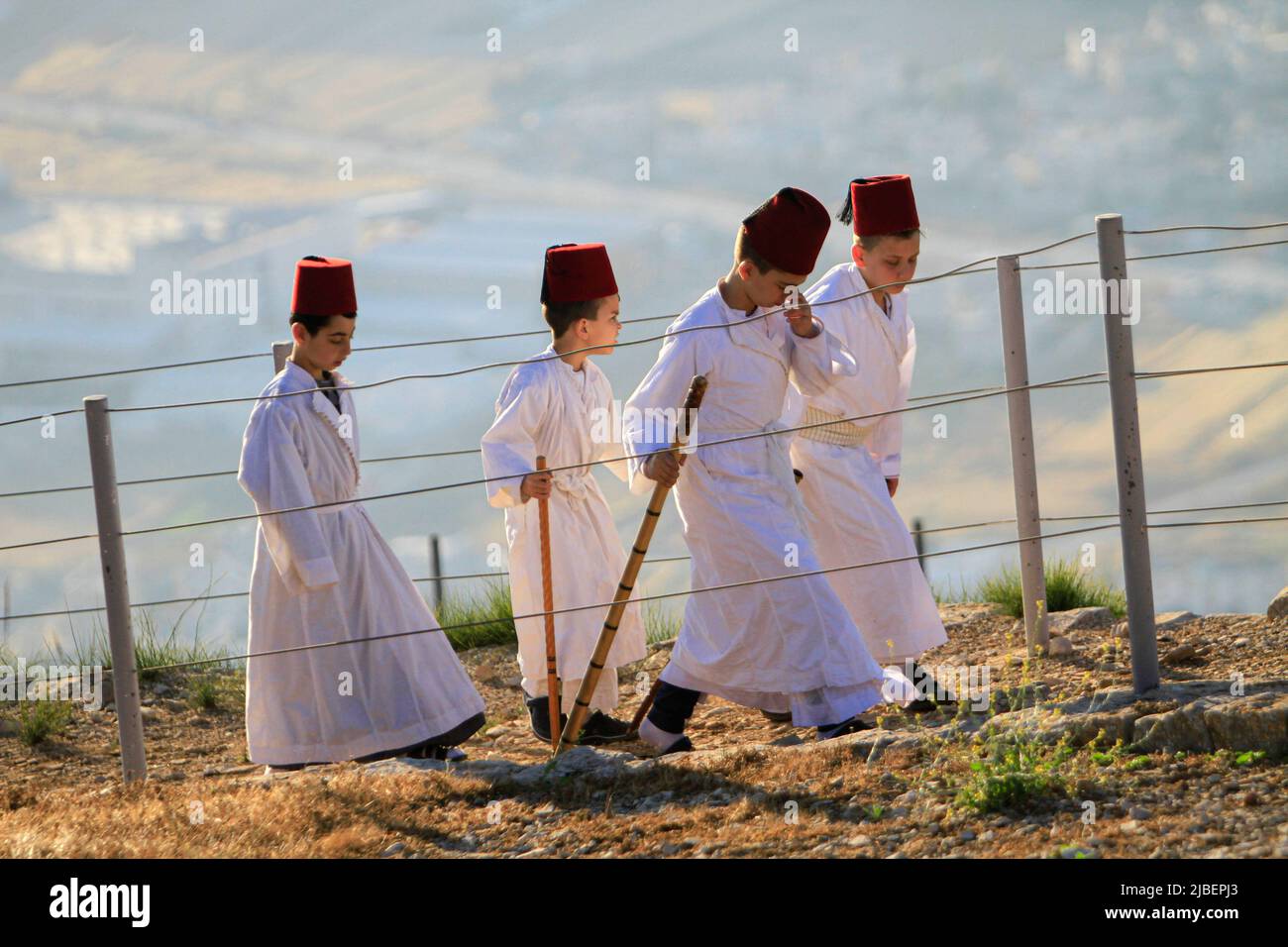Members of the ancient Samaritan community parade during the Shavuot ...