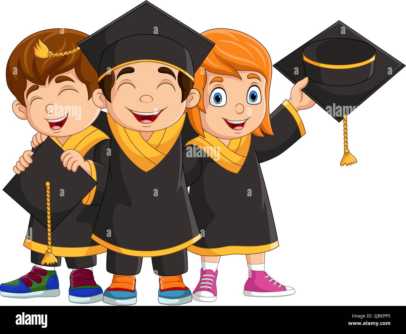 Cartoon graduation children in black costumes Stock Vector Image & Art ...
