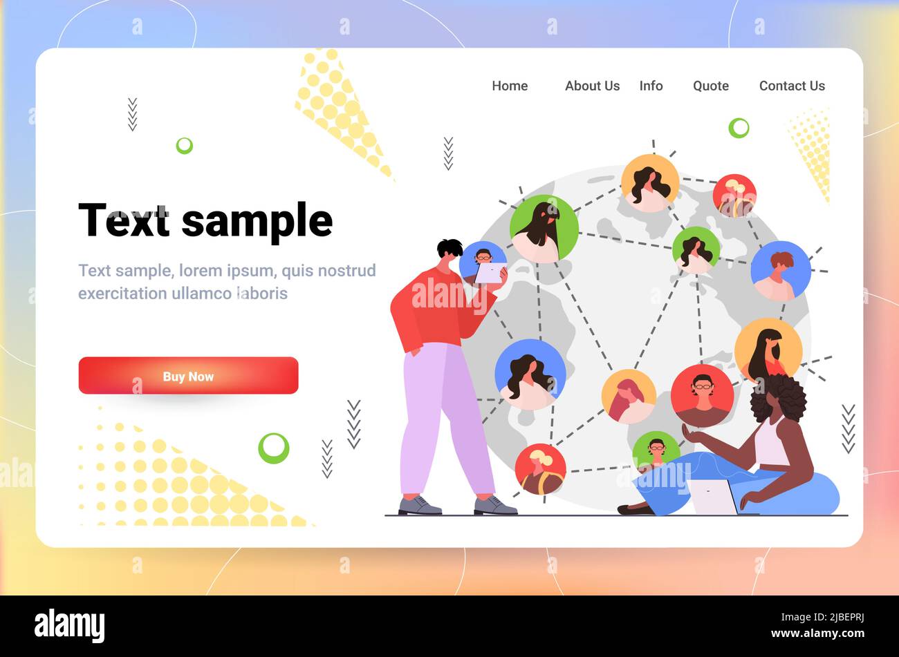 mix race people using digital gadgets avatars on world map social media ...