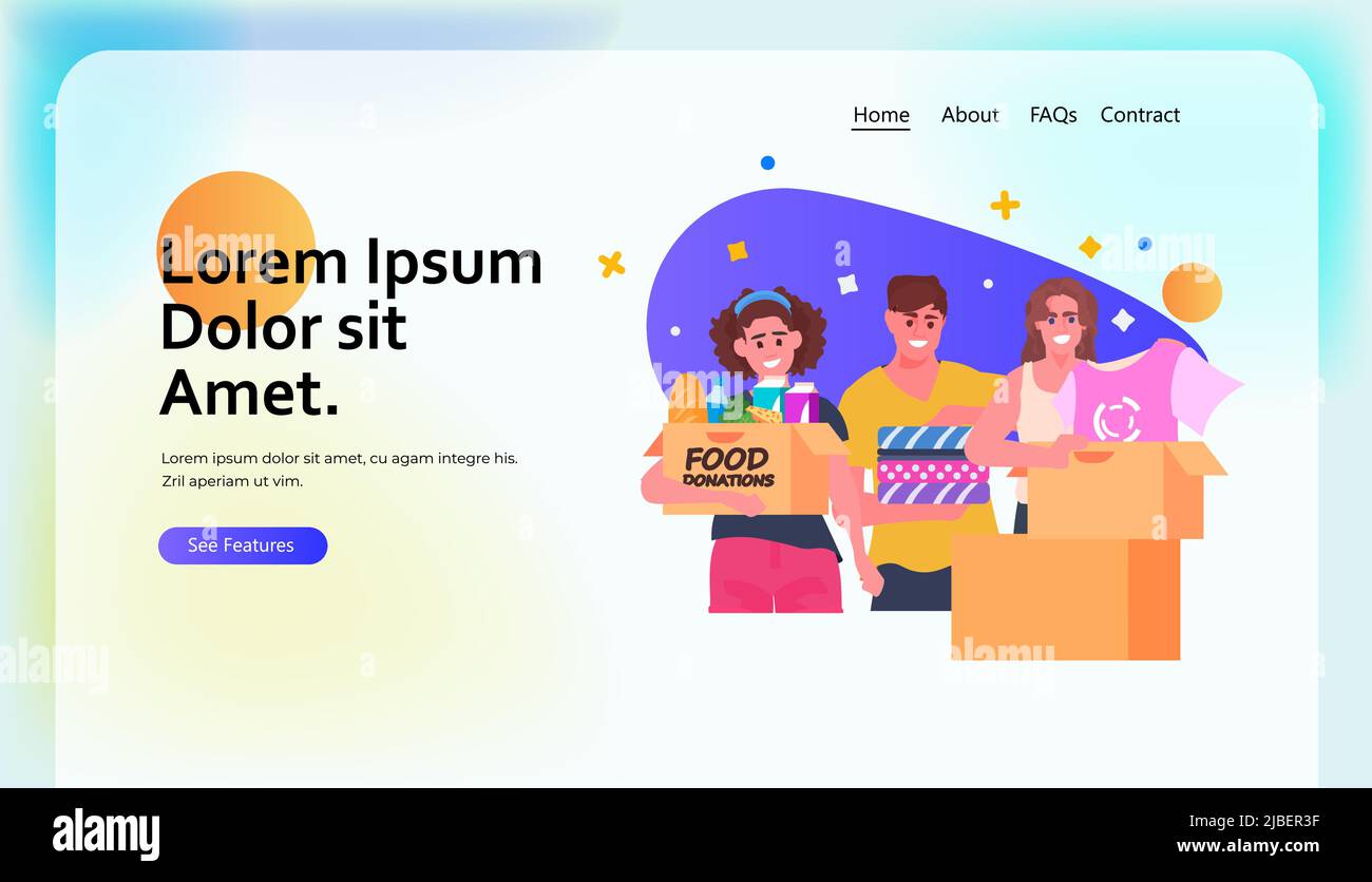 volunteers giving help boxes with food to refugee humanitarian aid ...