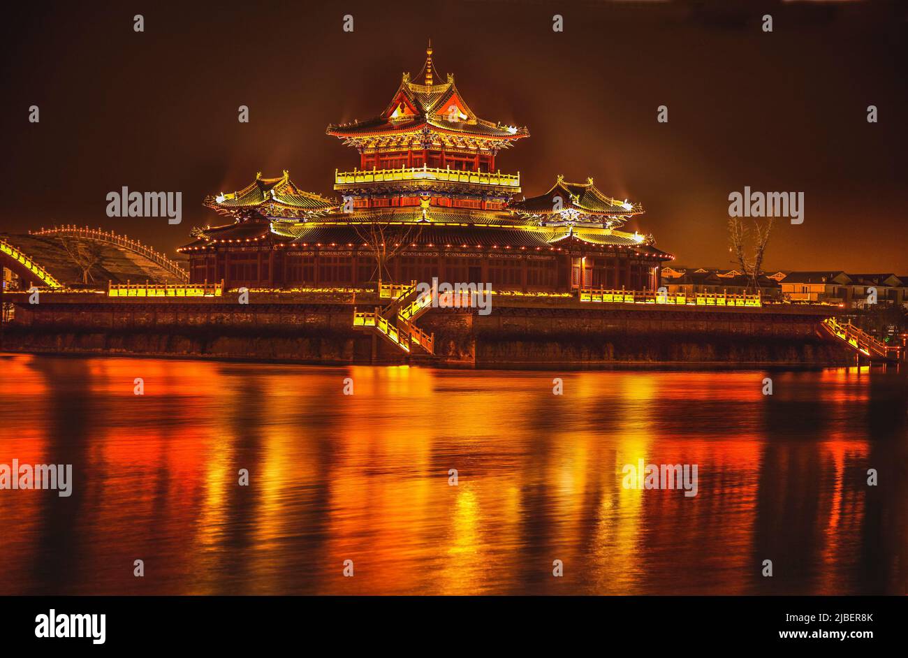 Ancient Temple Night Reflection Bridge Jinming Lake Kaifeng Henan China ...