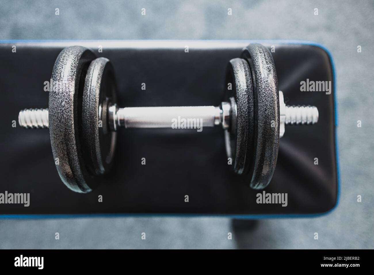 home gym and fit lifestyle still-life, room with flat abs bench and ...