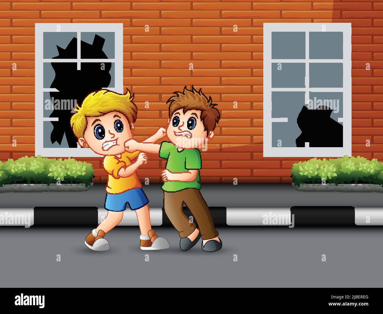 Cartoon illustration two boys fighting hi-res stock photography and ...