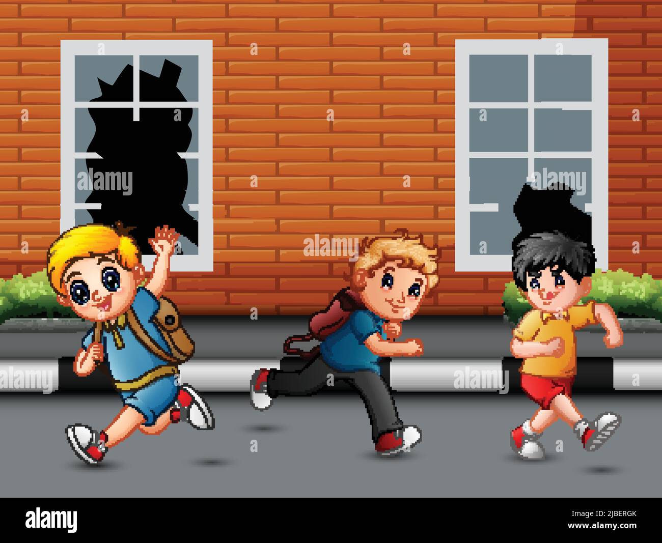 Happy children running and laughing on the road Stock Vector Image ...