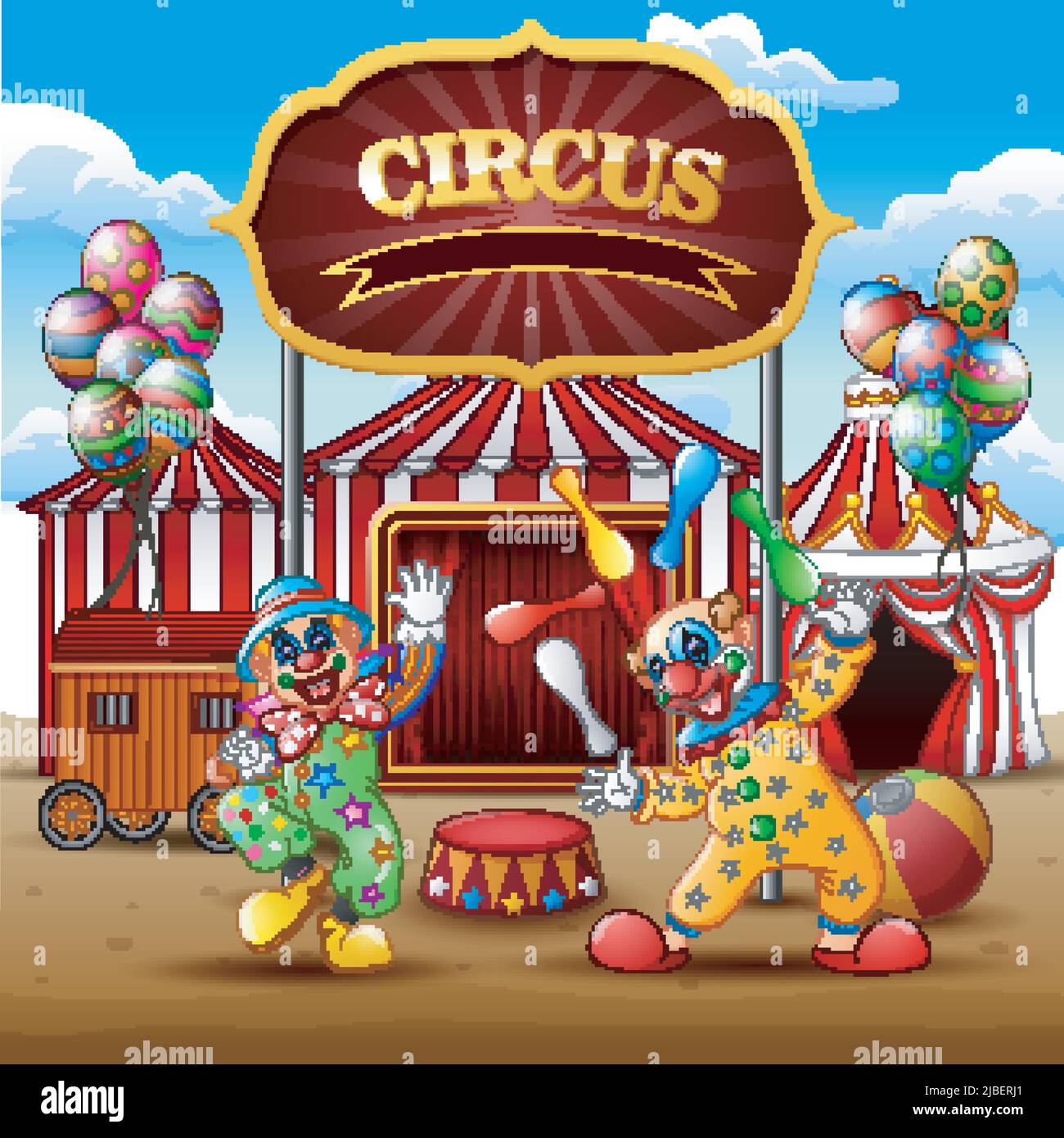 Cartoon clown show and acrobat performance at the arena Stock Vector ...