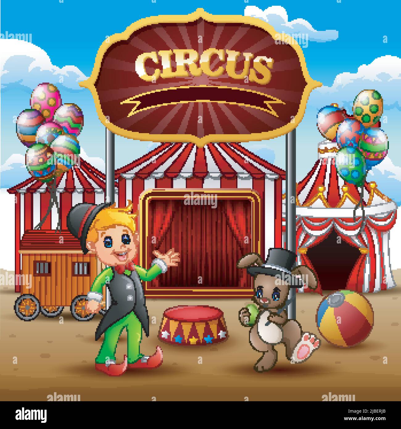 Trainer and a rabbit circus performance on the arena Stock Vector Image ...