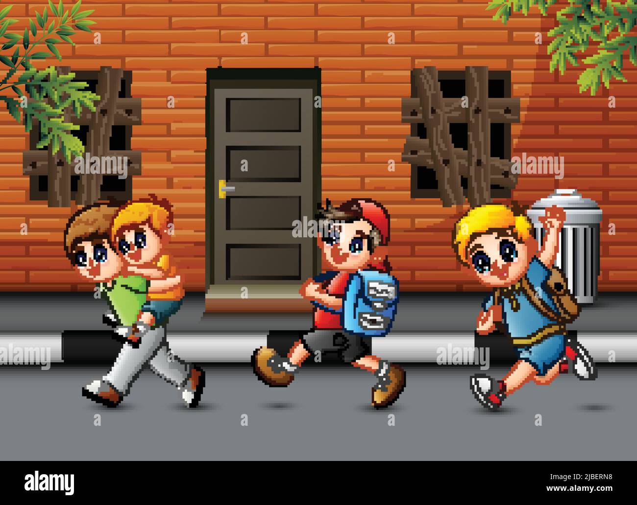 Happy children running and laughing on the road Stock Vector Image ...