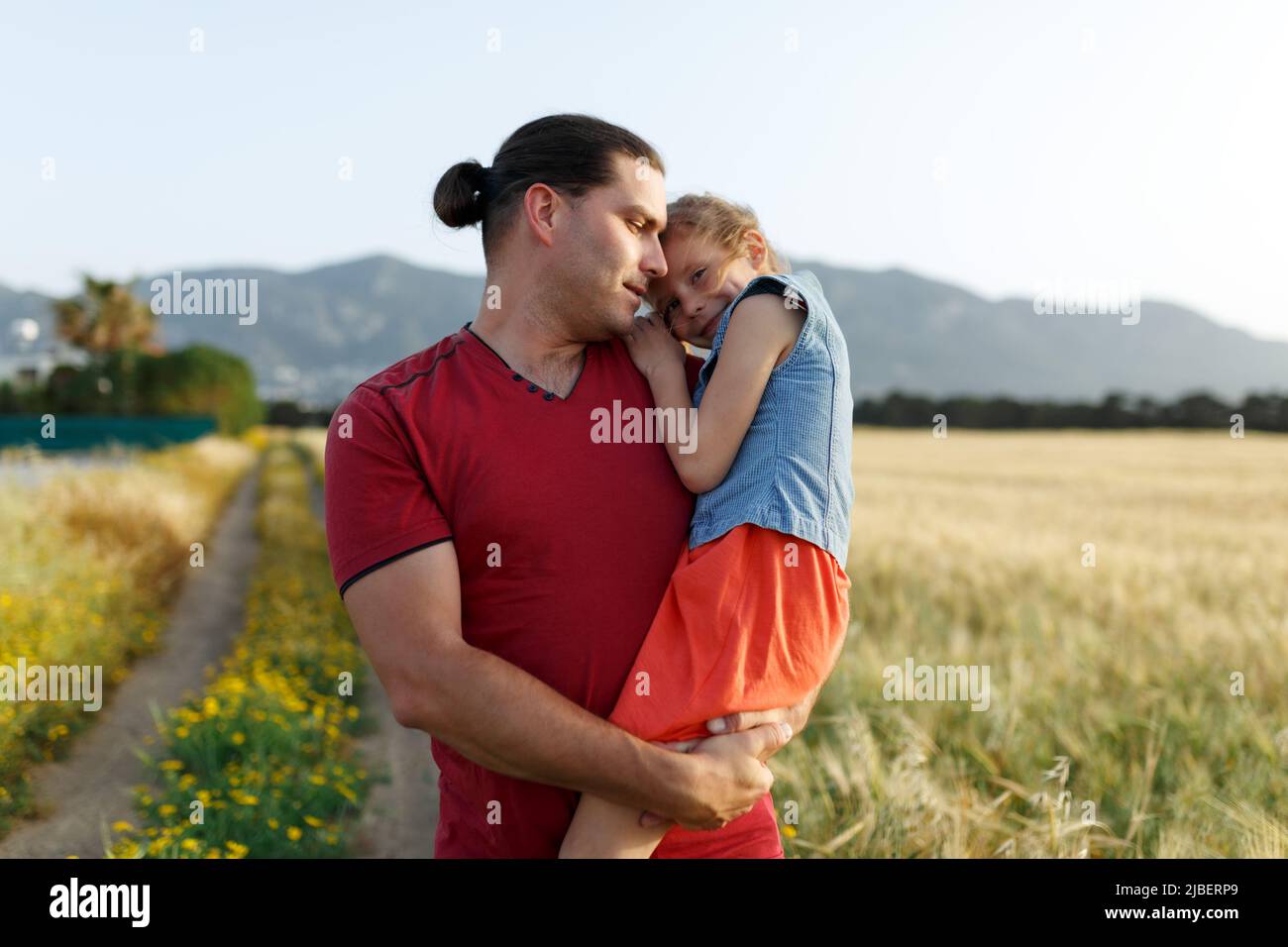 Happy father and child daughter spending time outdoors. Fathers Day ...
