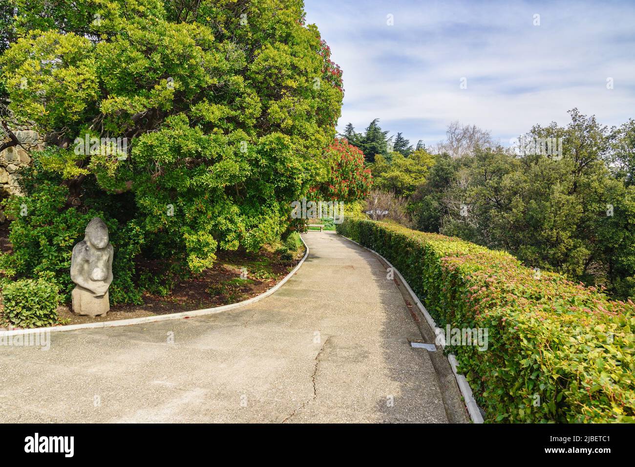 Southern terraces in the park of Vorontsov Palace at spring. Alupka ...