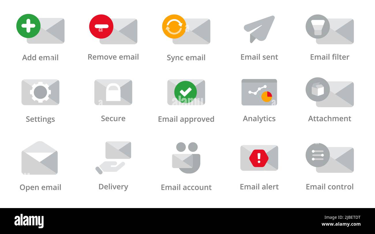 Email icon set collection grey isolated envelope mail management design ...