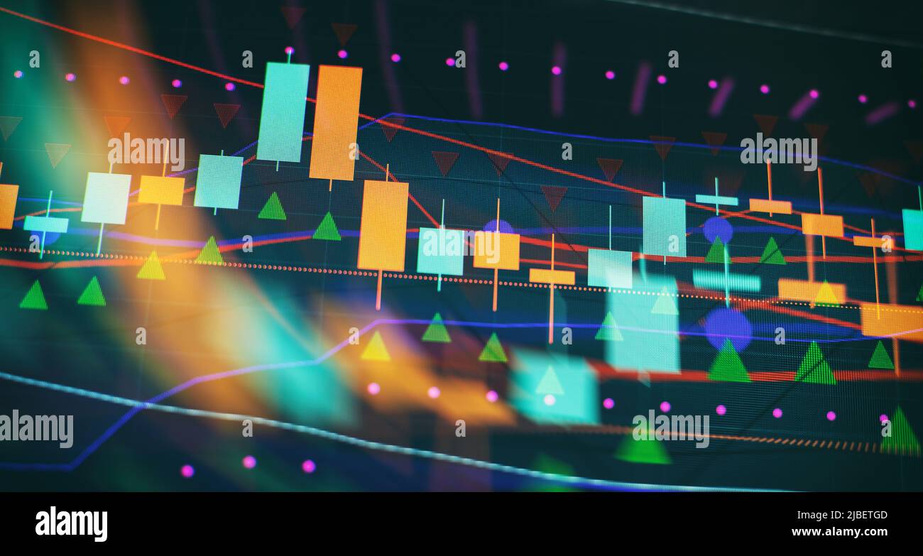 Virtual abstract financial graph interface on modern interior ...