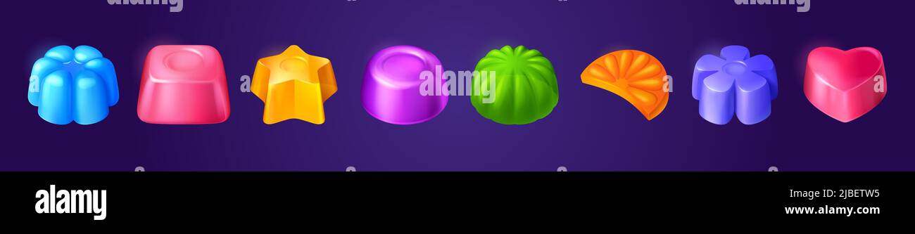 Jelly candies, game icons or ui buttons set. Funny cartoon assets for ...