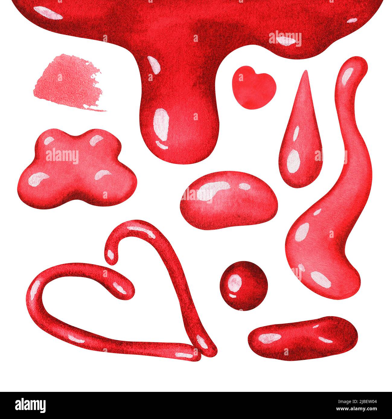 Drops of jam, streaks in the shape of a heart. Watercolor illustration ...