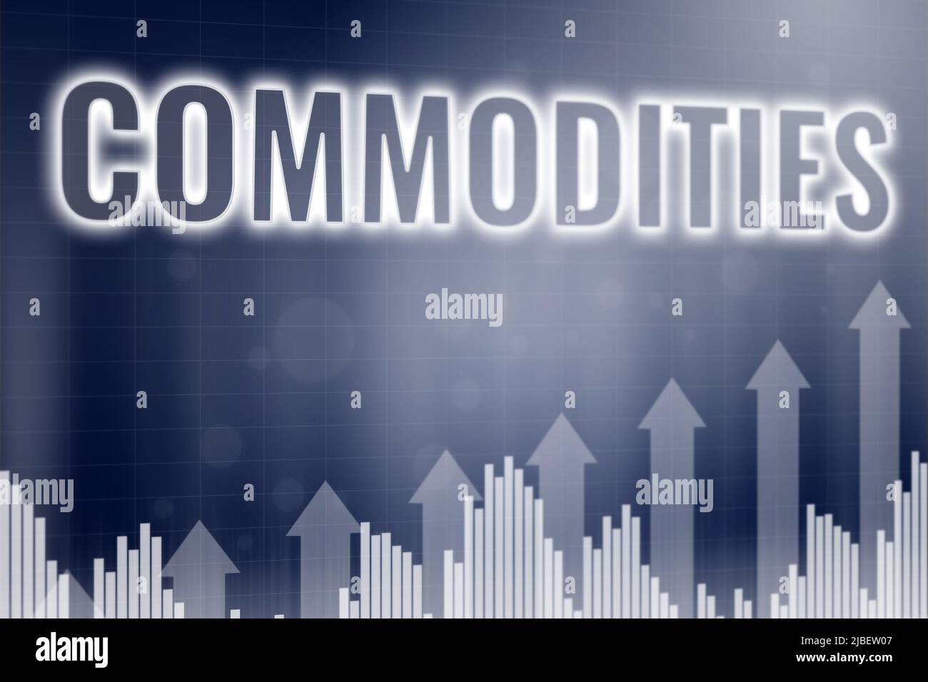 Financial term Commodities on dark blue background. Uptrend. 3D render ...