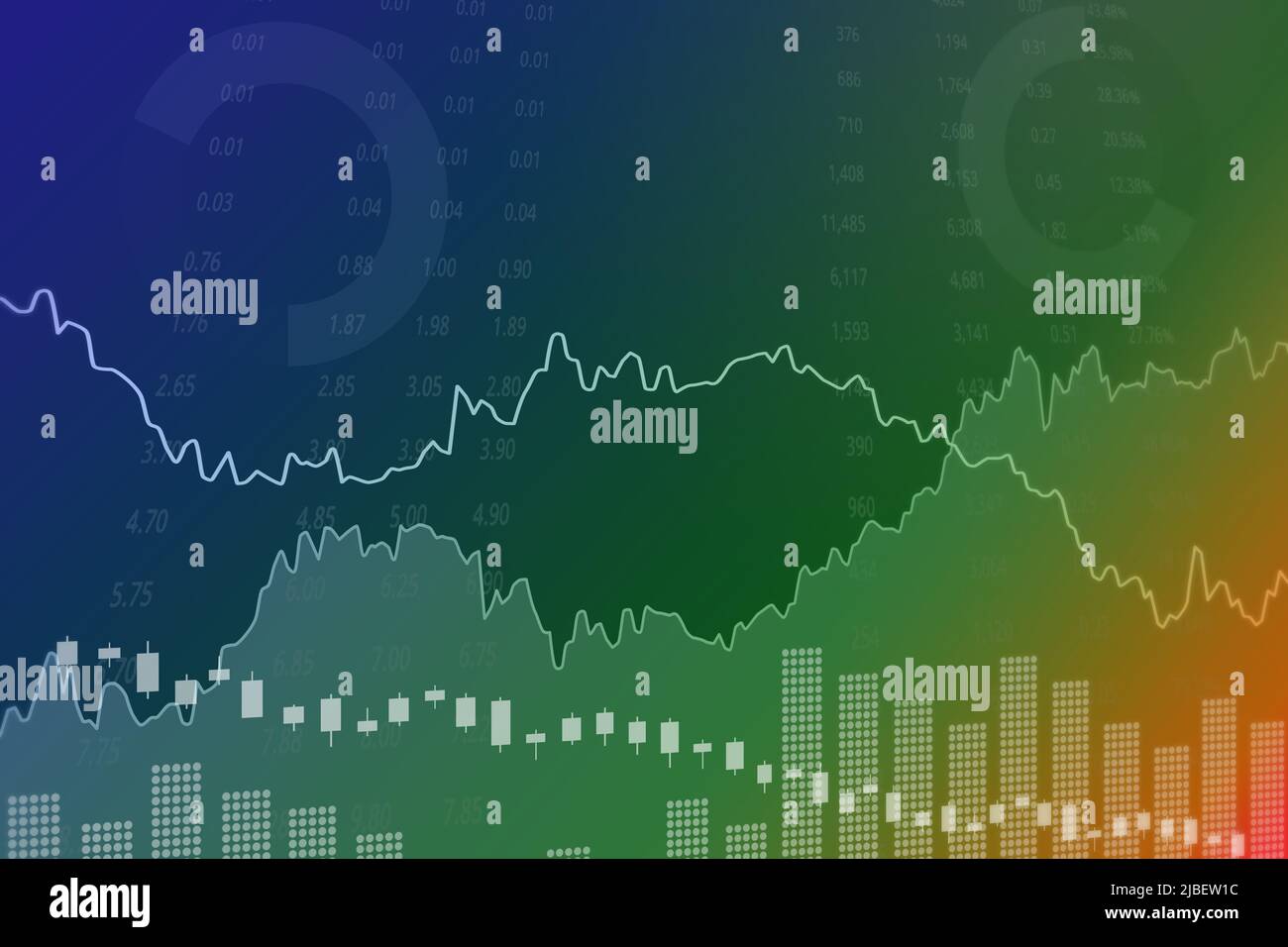 Blue, green, red finance background with numbers, columns, lines ...