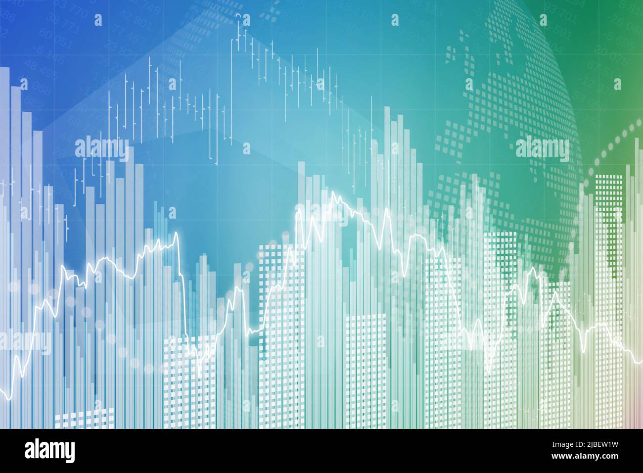 Blue and green finance background. 3D render. Soft focus. Global ...