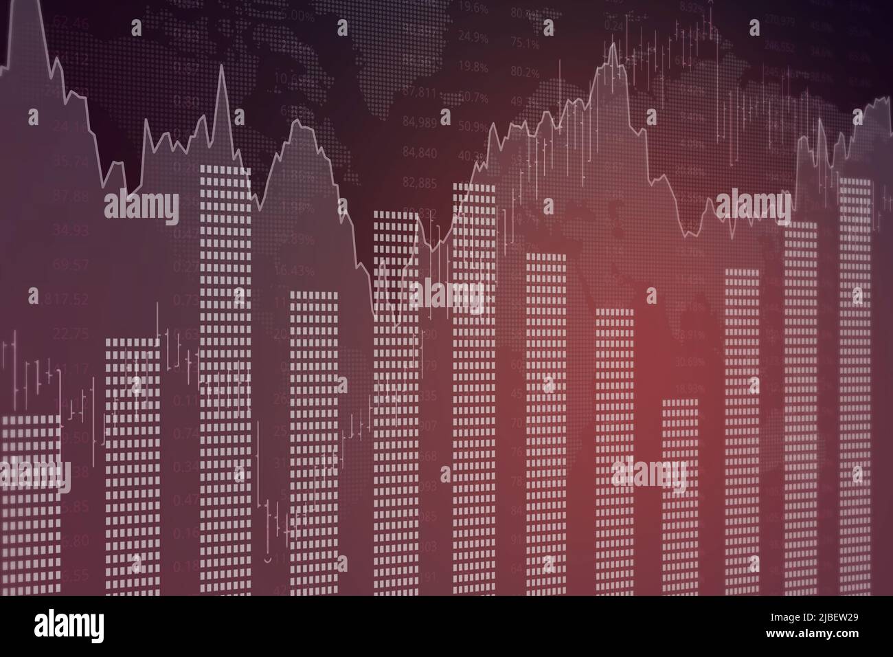 Red finance background with numbers, columns, line, bars. 3D render ...