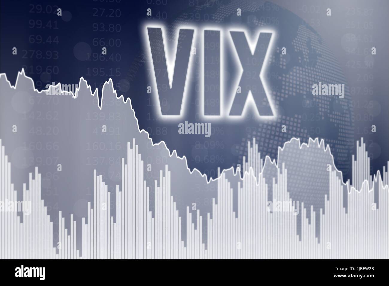 Financial term VIX (Volatility index) on green background. 3D render. Soft focus. Global economy ...