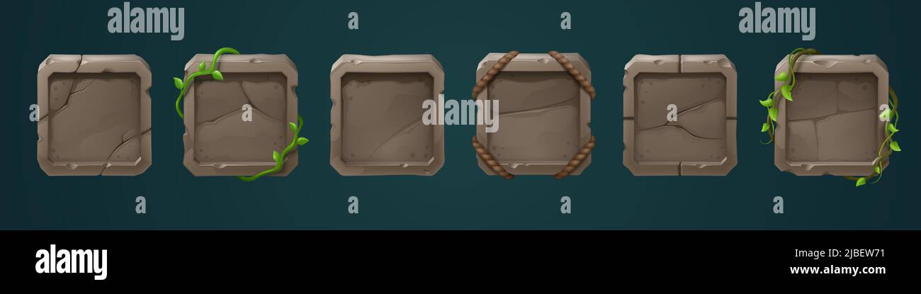 Stone frames for game user avatar. Vector cartoon set of empty square ...