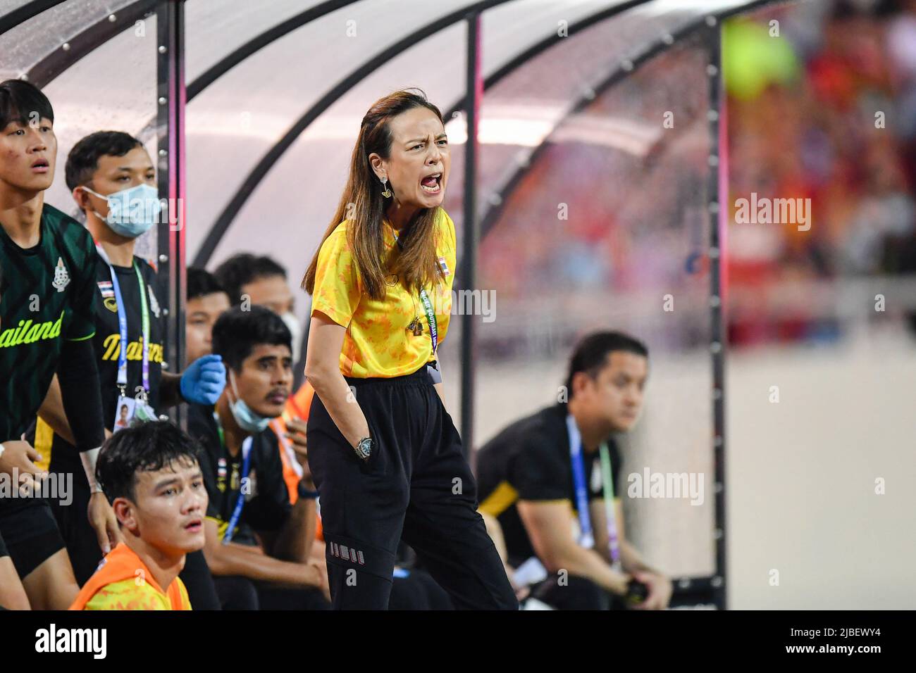 General manager Nualphan Lamsam of Thailand reacts during the Sea Games ...