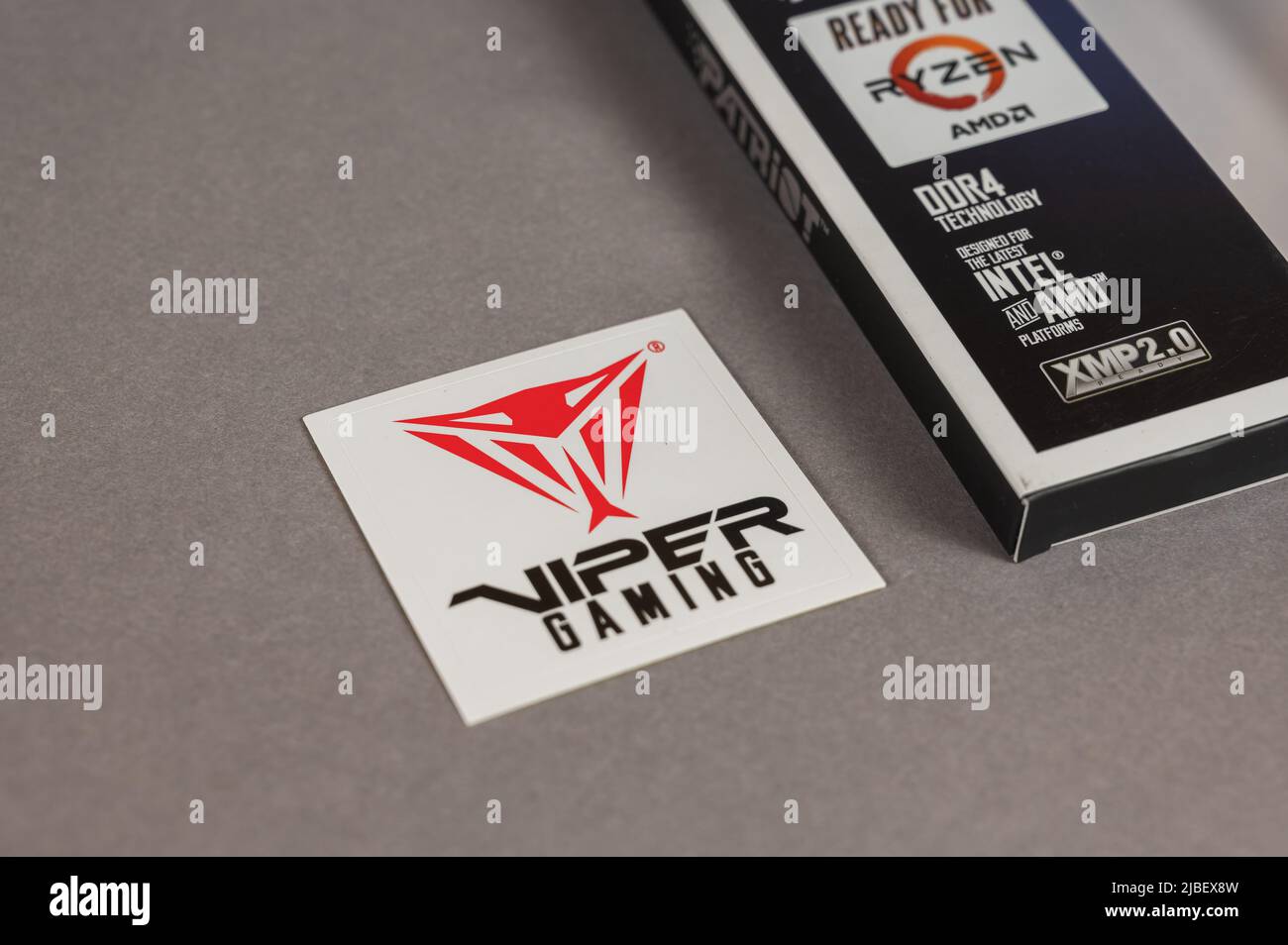 White rectangle with VIPER GAMING logo and inscription. The box with ...