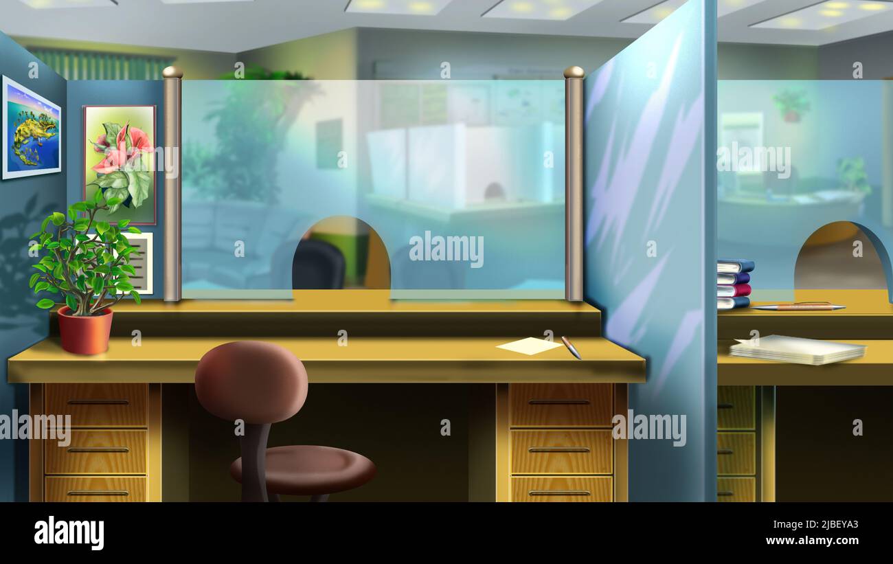 Cash desk windows in the bank department. Digital Painting Background ...