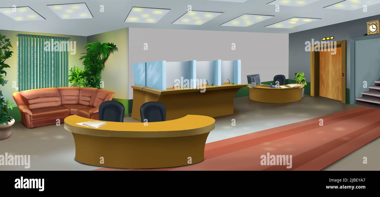 Bank office interior. Digital Painting Background, Illustration Stock ...