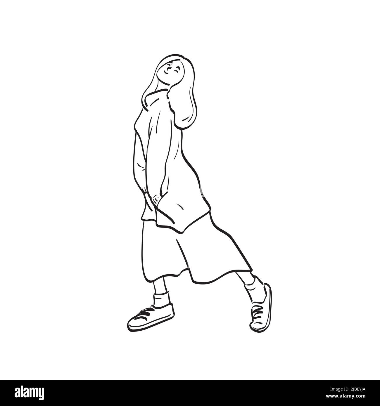 line art woman posing illustration vector hand drawn isolated on white ...