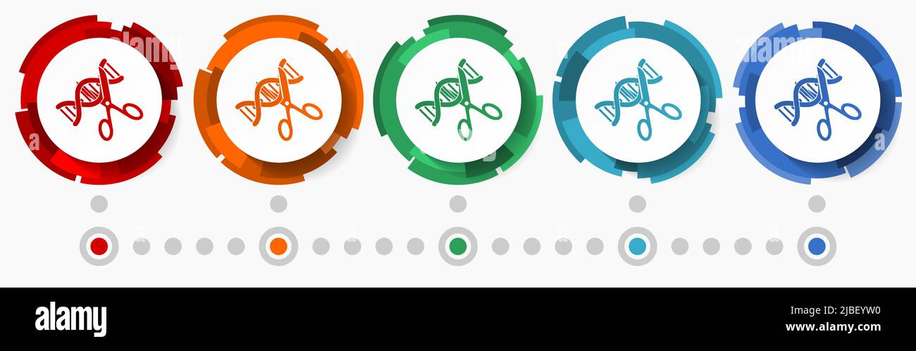 Dna, genetic modification concept vector icon set, flat design pointers ...