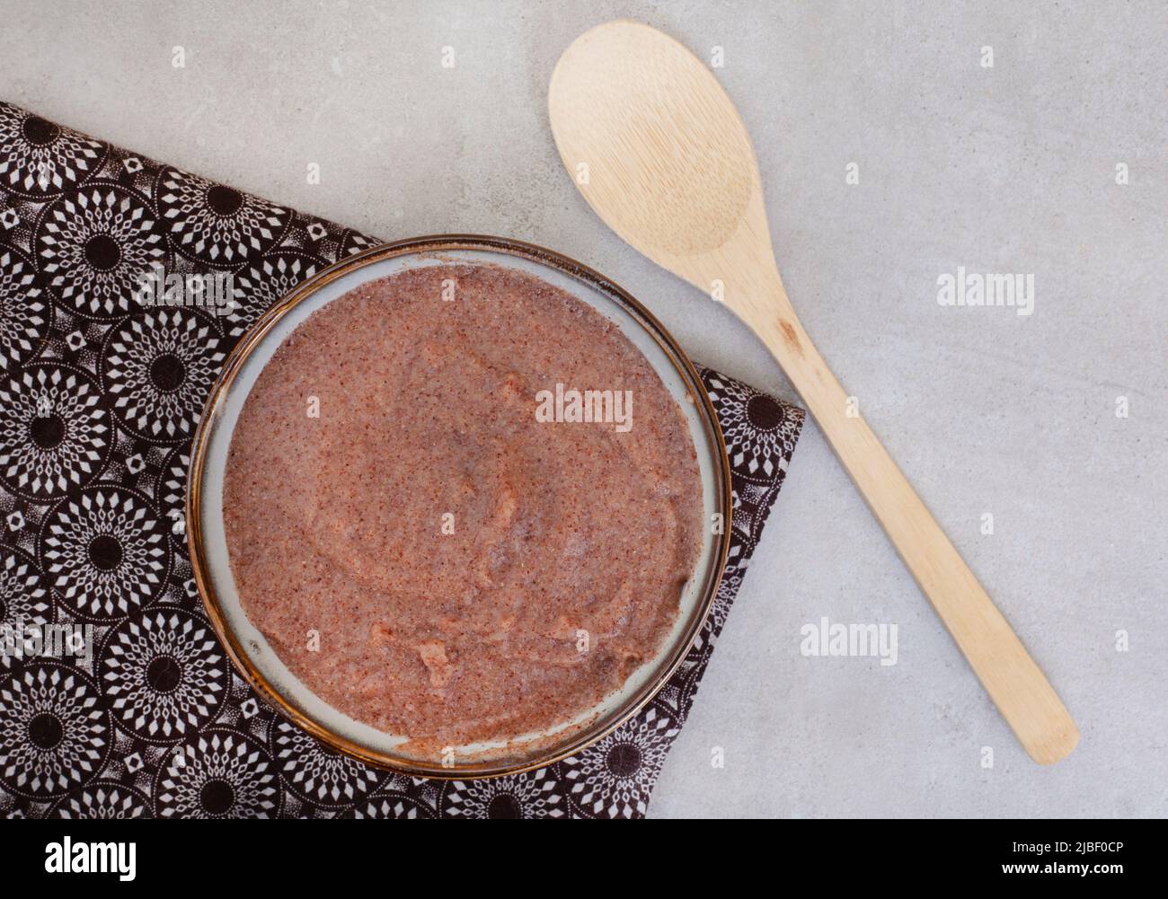 Traditional African Sorghum breakfast porridge or Mabele, on mottled ...