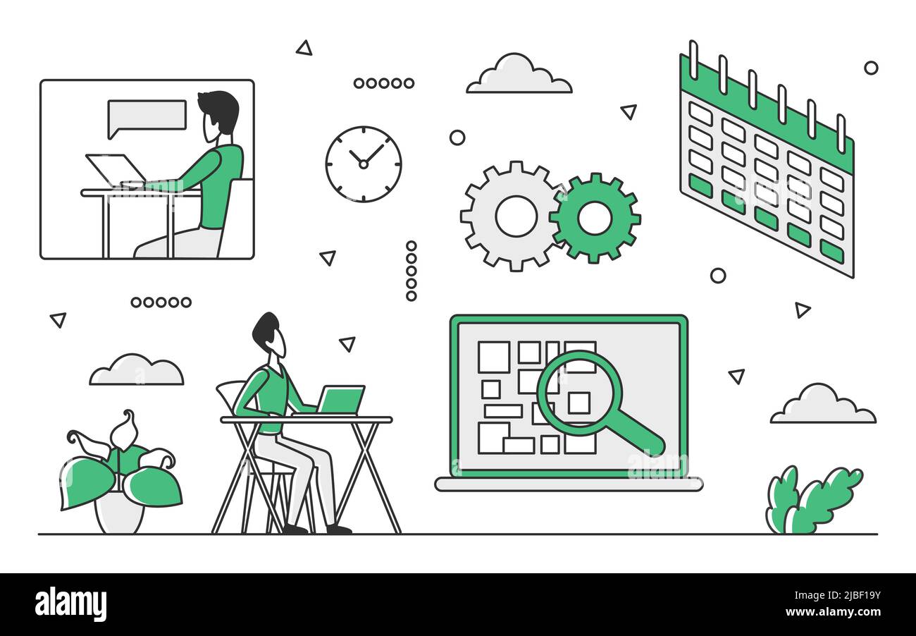 Data Processing Software Information Analysis Workflow Collecting Info Vector Monocolor