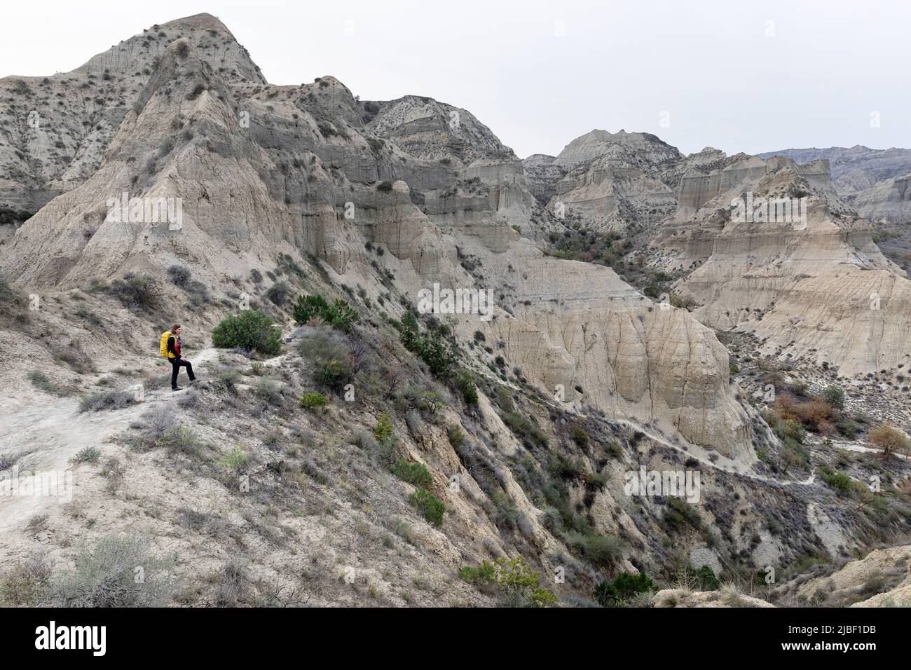 Tourist trekking in a remote and beautiful vashlovani national park ...