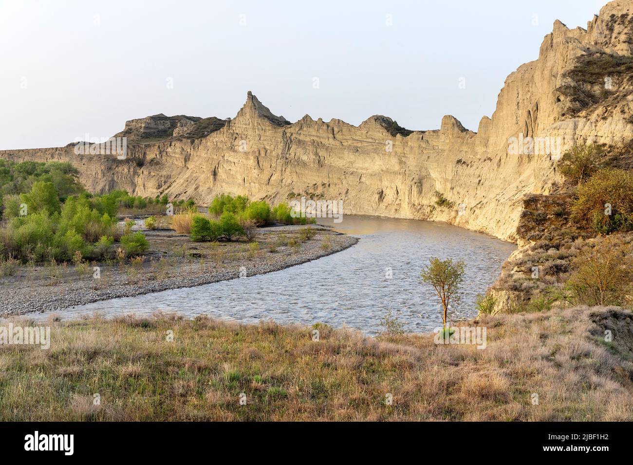 Beautiful semidesert landscape around alazani river, border river area ...