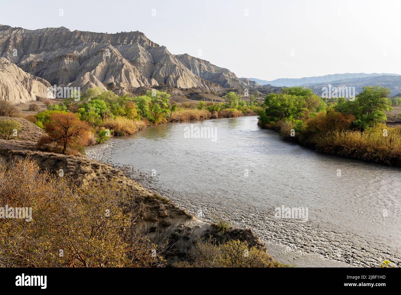 Beautiful semidesert landscape around alazani river in spring time ...