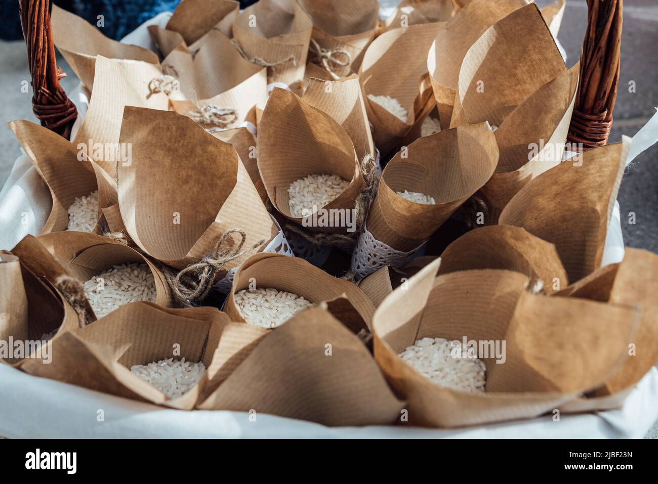 Cones filled with rice for wedding Stock Photo - Alamy
