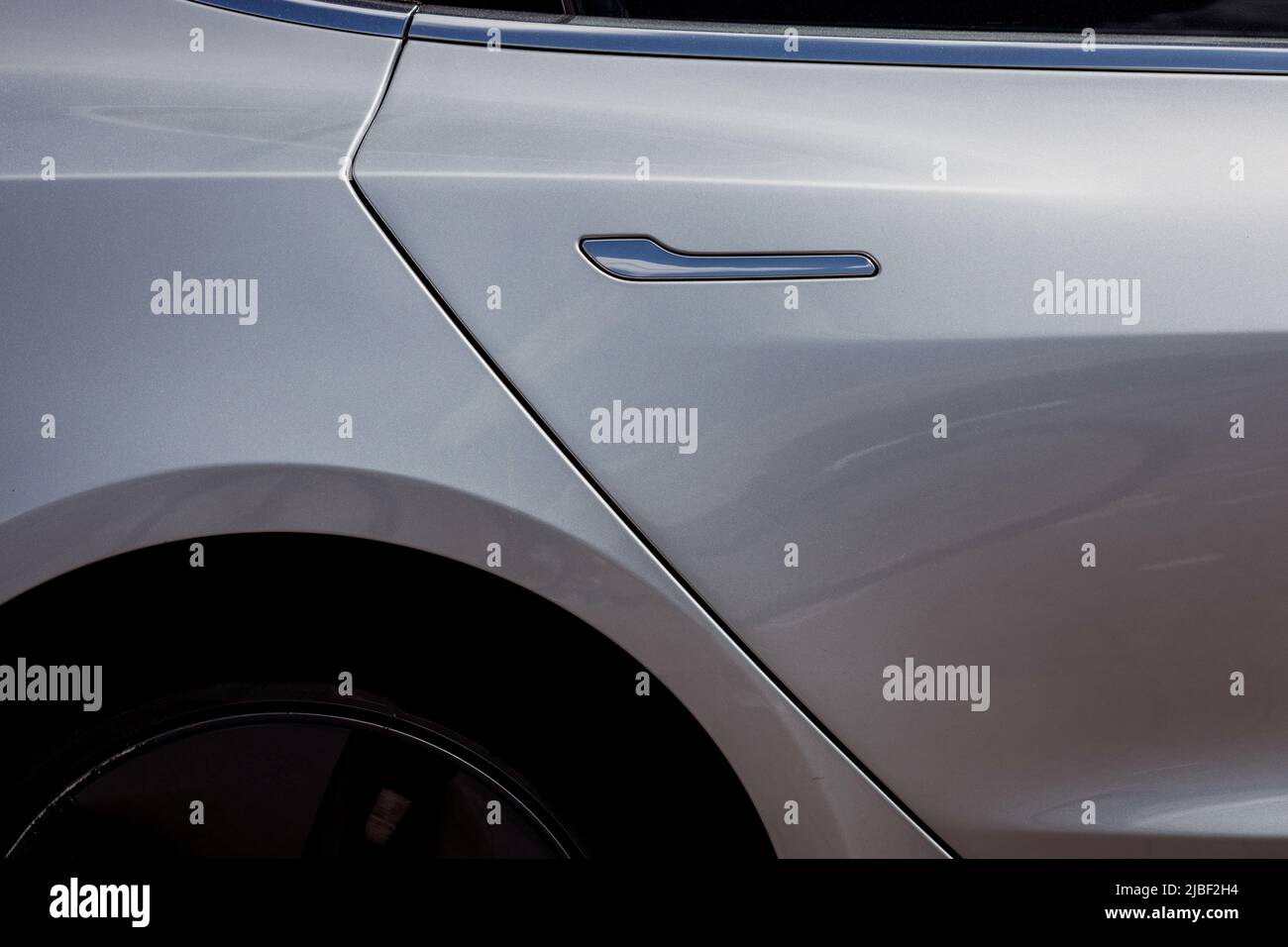 shiny car door handle. silver passenger door. part vehicle Stock Photo ...