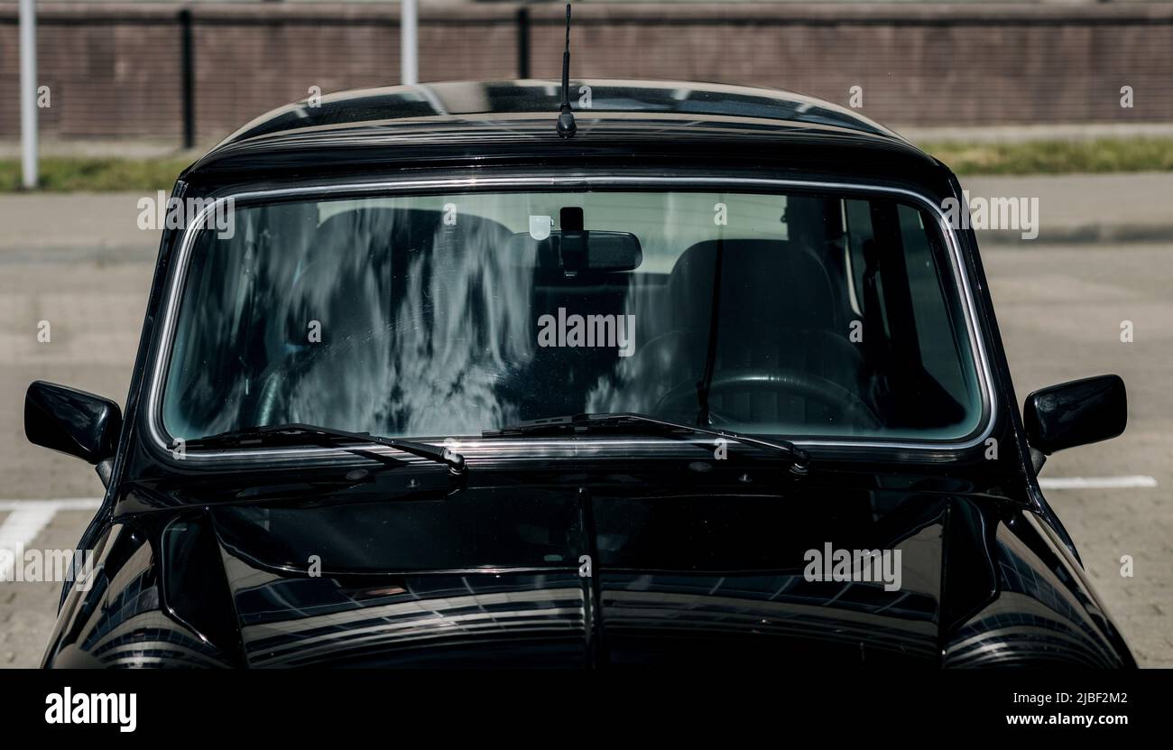 automobile windshield. old vintage car. front view Stock Photo - Alamy