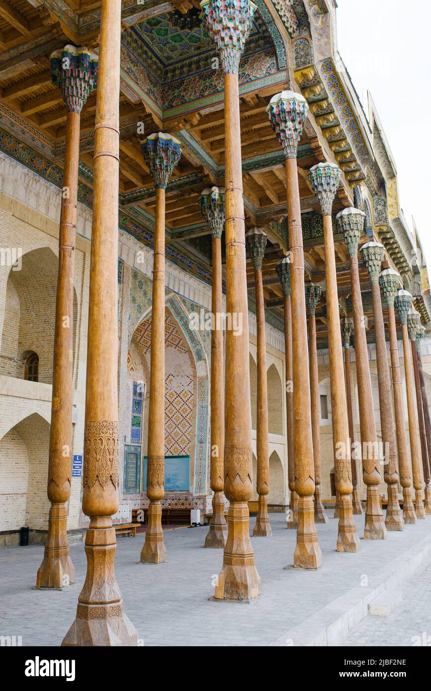 Bukhara, Uzbekistan. December 2021. Wooden columns Bolo House Mosque ...