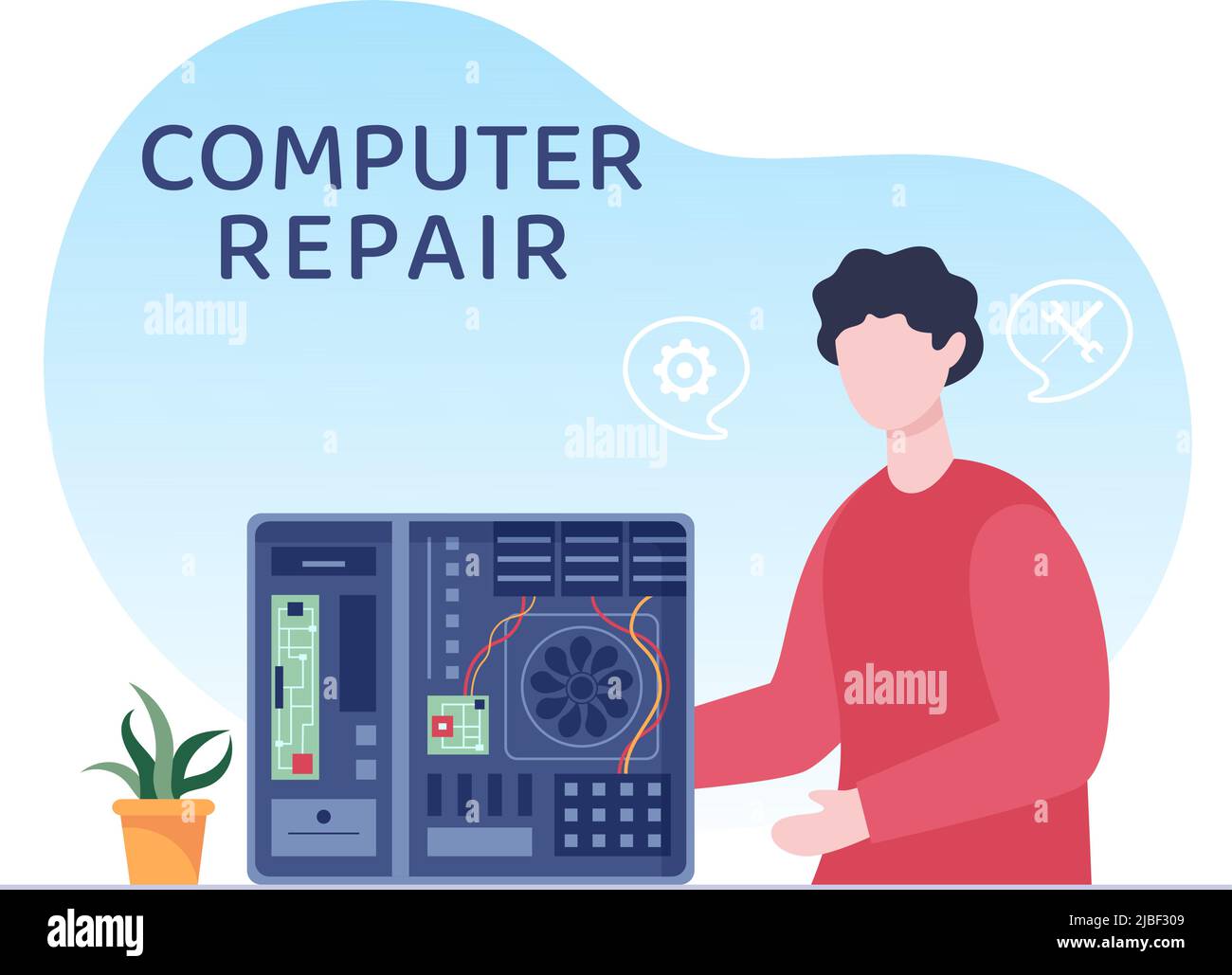 Computer Repair or Service Flat Cartoon Illustration with Tools ...