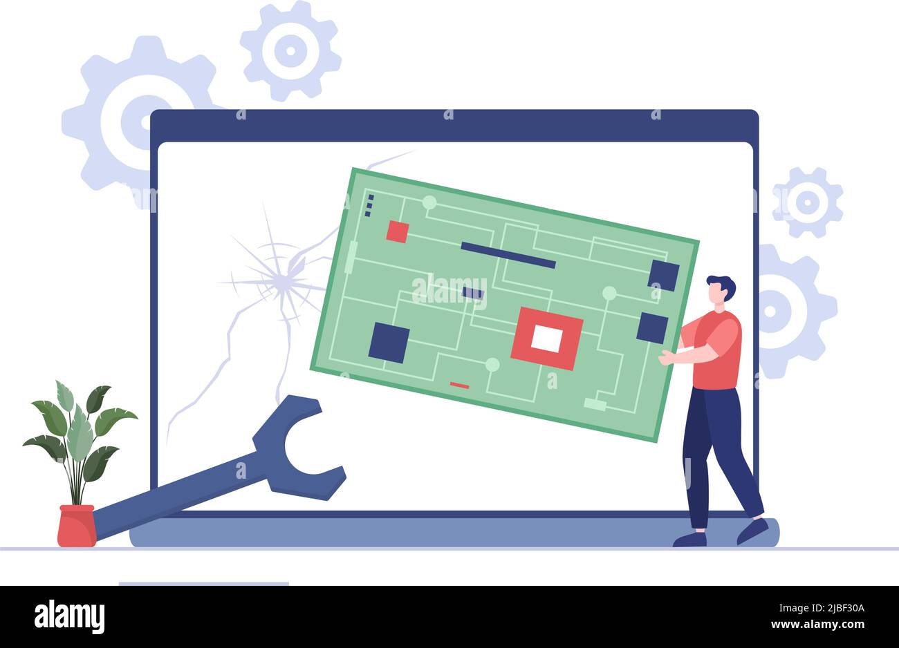 Computer Repair or Service Flat Cartoon Illustration with Tools ...