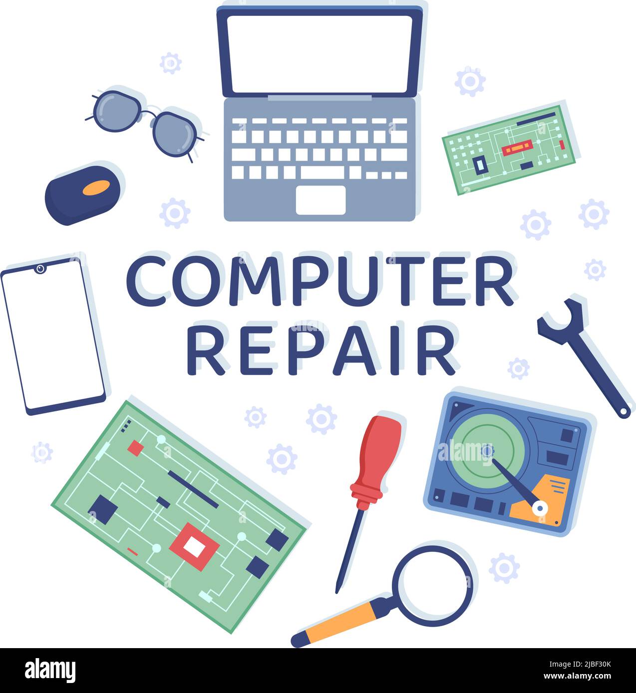 Computer Repair or Service Flat Cartoon Illustration with Tools ...