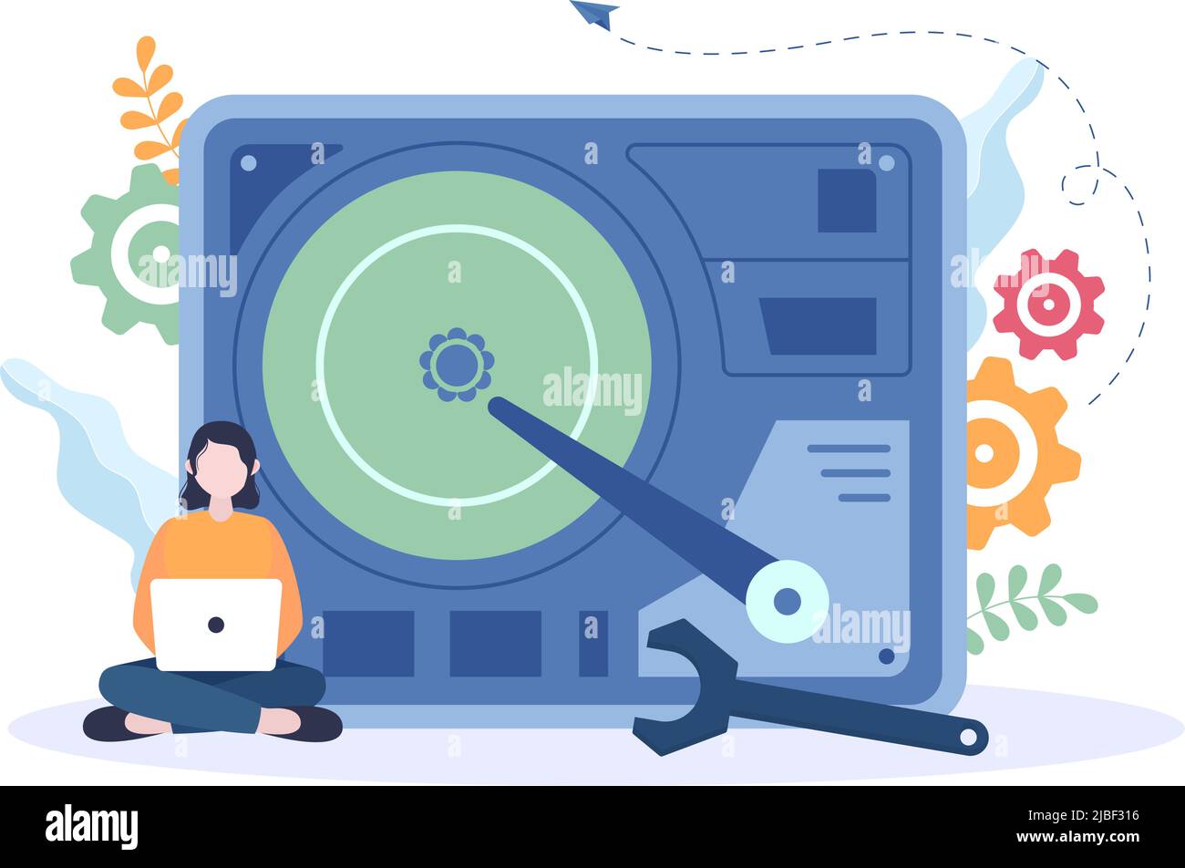 Computer Repair or Service Flat Cartoon Illustration with Tools ...