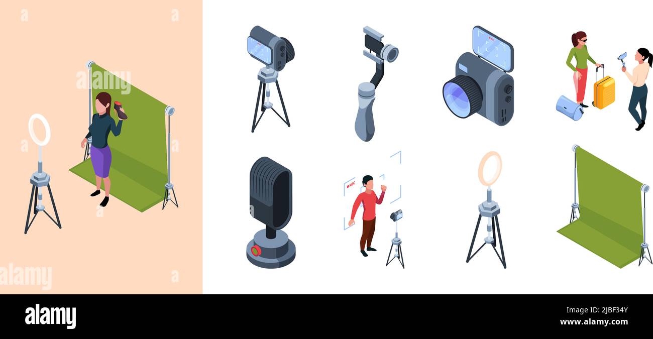 Vloging people. Modern funny characters making video content social ...