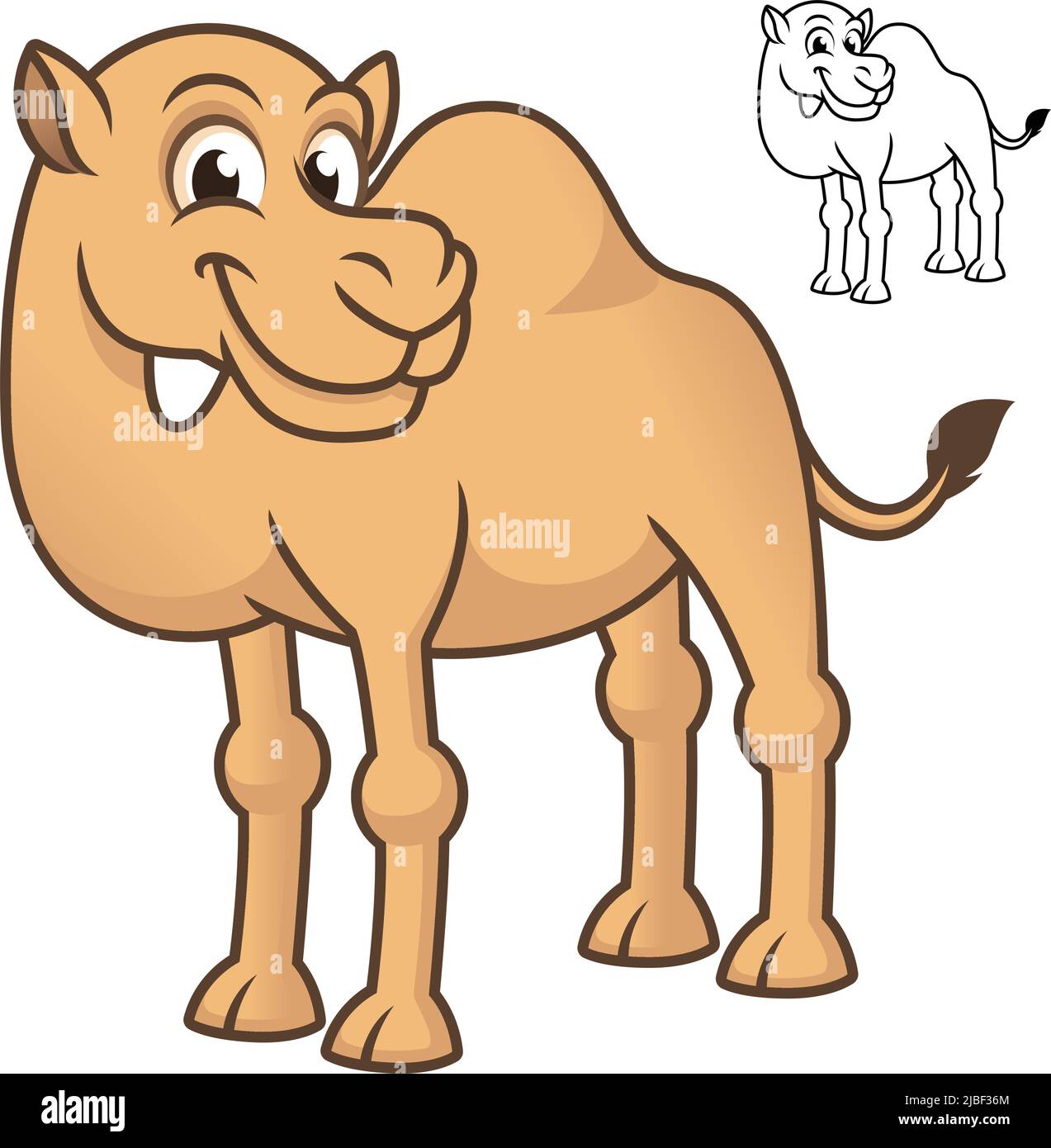 Cute Happy Camel Standing with Black and White Line Art Drawing ...