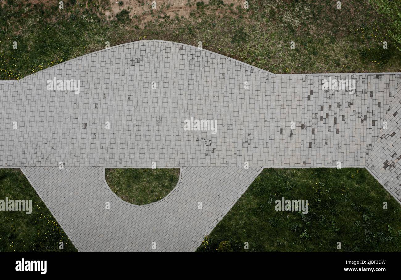 paving stones on a sidewalk. aerial view. landscaping Stock Photo - Alamy